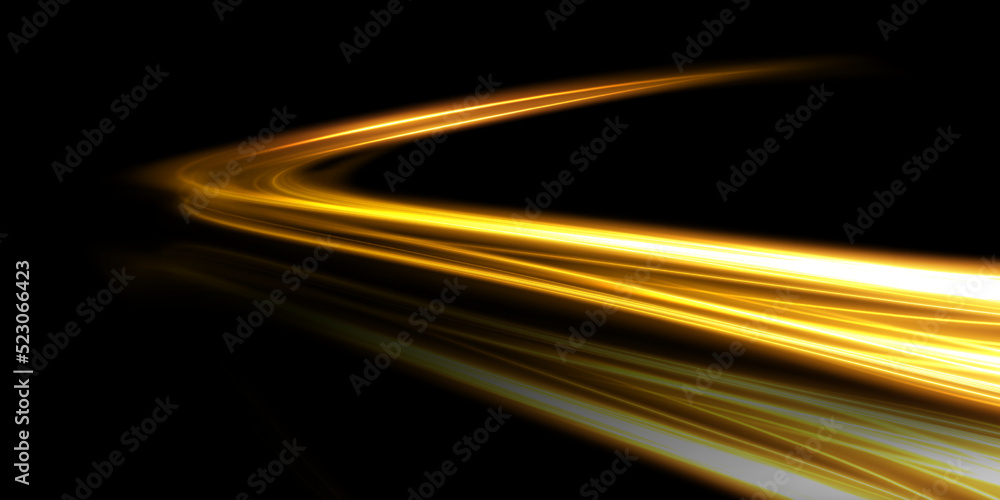 Abstract light lines of motion and speed in golden color. Light ...