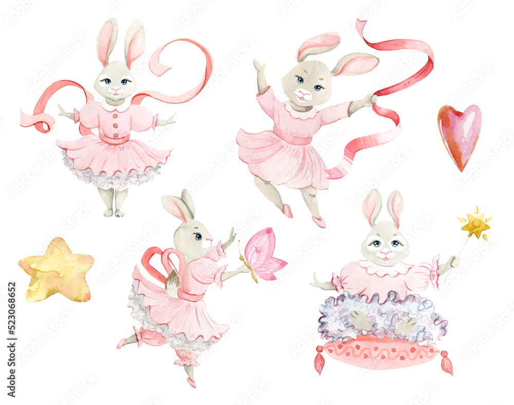 Cute little rabbits, children's illustration of fairy bunnies, bunny in ...