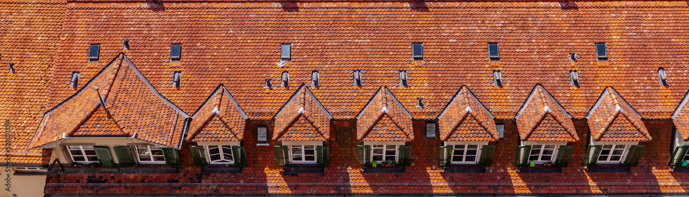 Swiss roof tile technique. Residential houses on Aastrasse, Bern ...