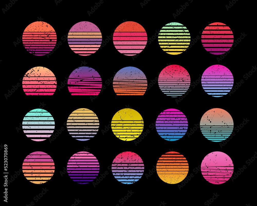Vintage sunset collection. Regular and distressed retro sunset set ...