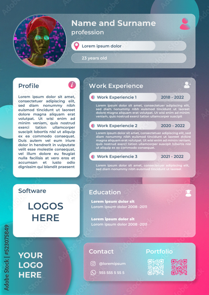 Template CV desing modern glassmorphism futuristic Stock Vector | Adobe ...