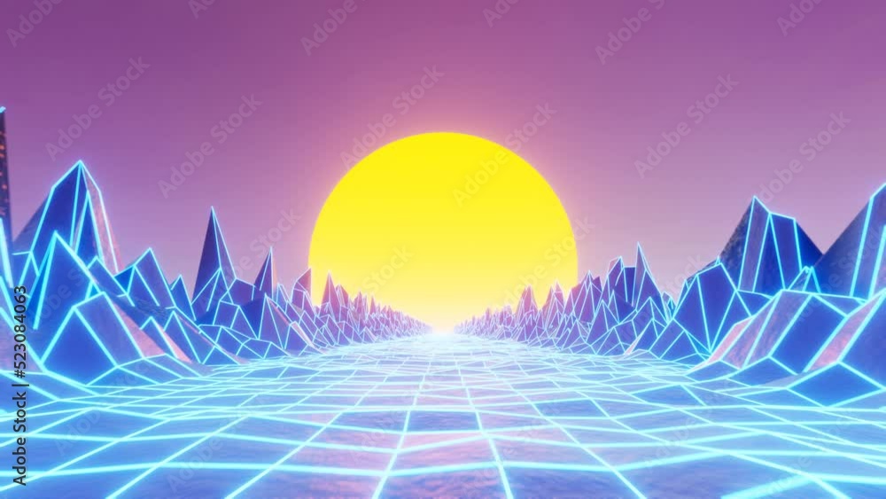 80s retro futuristic sci-fi seamless loop. Retrowave VJ video game ...