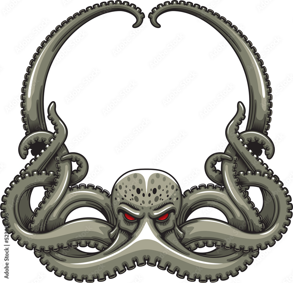 Cartoon danger octopus with tentacles, frame Stock Illustration | Adobe ...