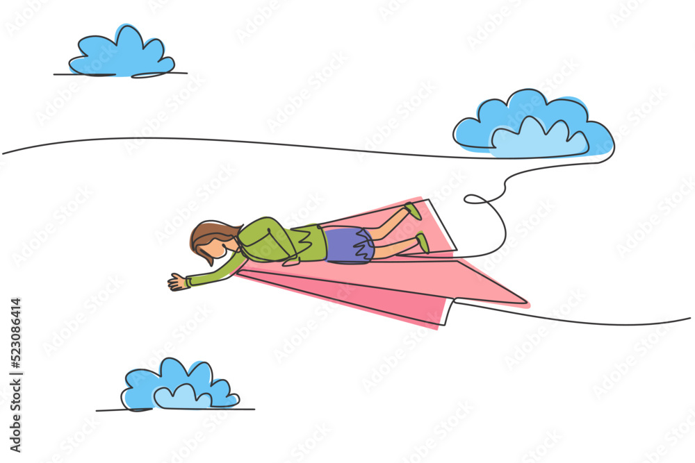 Single continuous line drawing young professional business woman lay ...