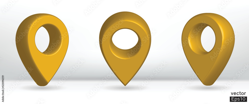 Yellow map pointer set Isolated on white background. 3D map pointer ...