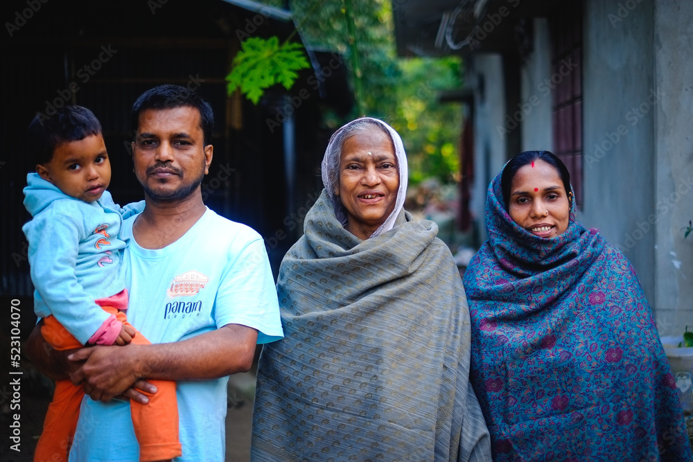 South asian nuclear family, Bangladeshi hindu religious family together ...