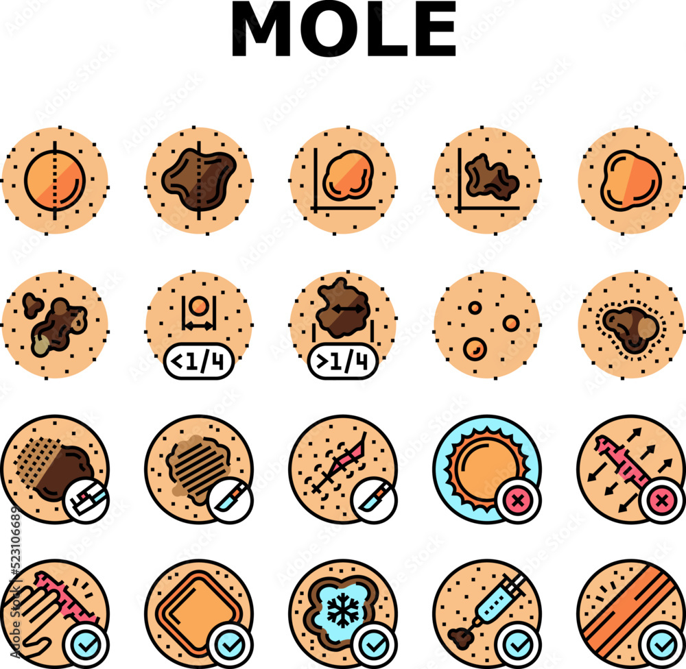Vetor de Mole Skin Problem And Disease Icons Set Vector. Asymmetrical ...