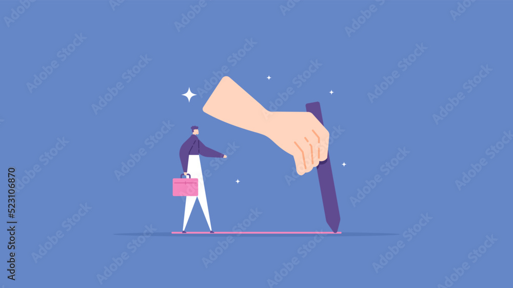 guide, help, or hint for success. businessman following a trajectory ...