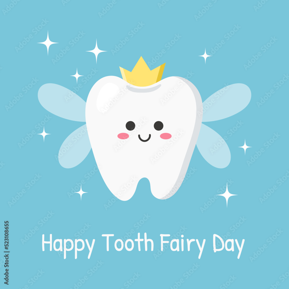 Happy Tooth Fairy Day. Card with the cute tooth fairy. Vector ...