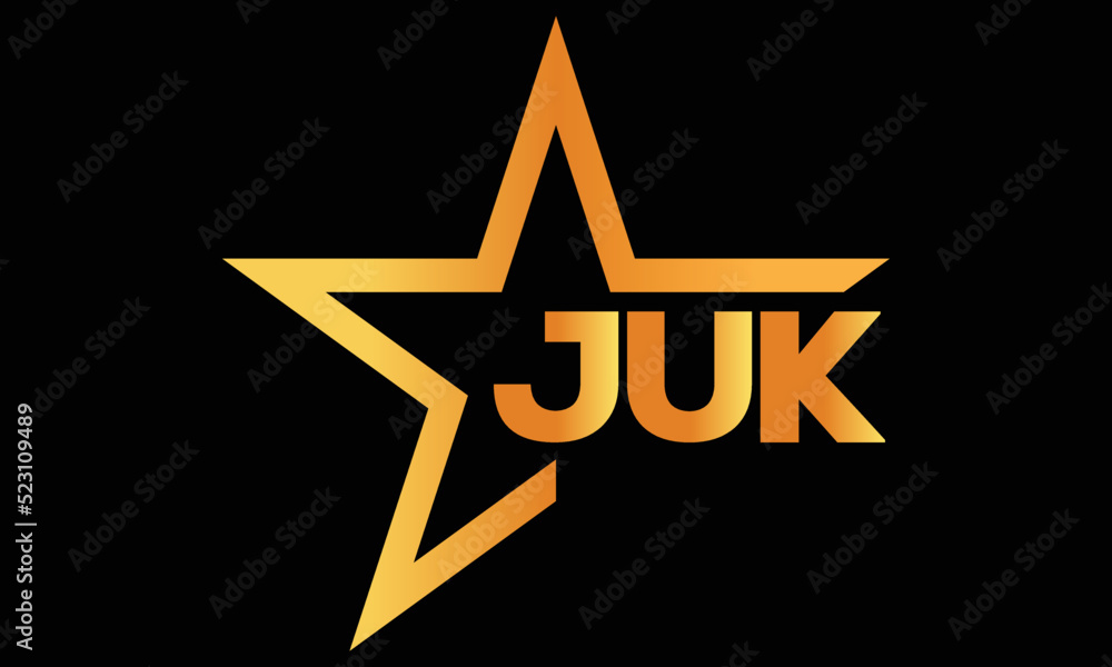 JUK golden luxury star icon three letter logo design vector template ...