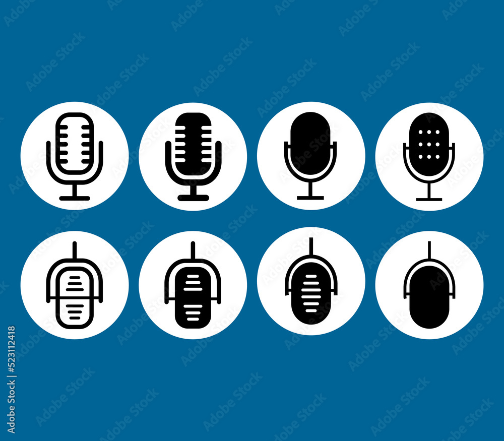 set of icons for music, Microphone icon set. Different microphone ...