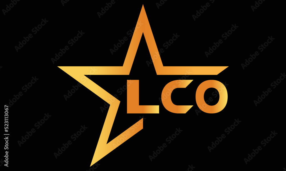LCO golden luxury star icon three letter logo design vector template ...