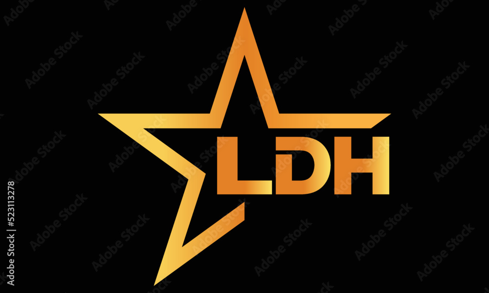 LDH golden luxury star icon three letter logo design vector template ...