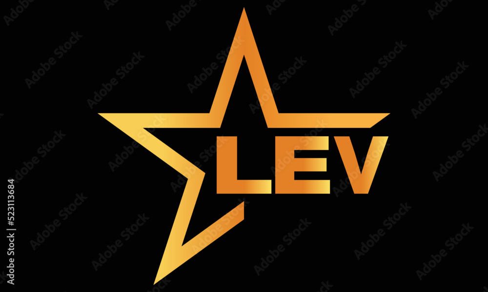 LEV golden luxury star icon three letter logo design vector template ...