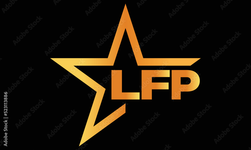 LFP golden luxury star icon three letter logo design vector template ...