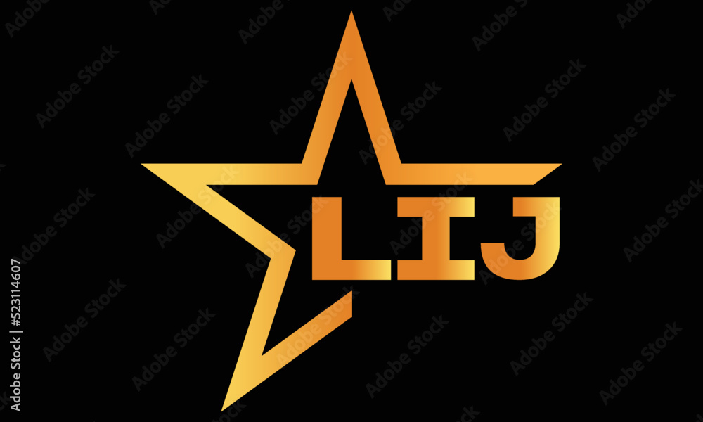 LIJ golden luxury star icon three letter logo design vector template ...