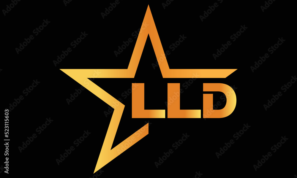 LLD golden luxury star icon three letter logo design vector template ...