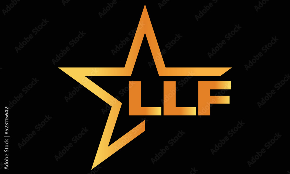 LLF golden luxury star icon three letter logo design vector template ...