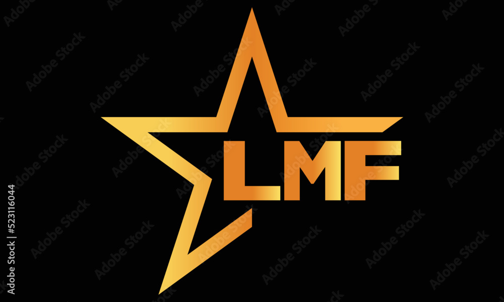 LMF golden luxury star icon three letter logo design vector template ...