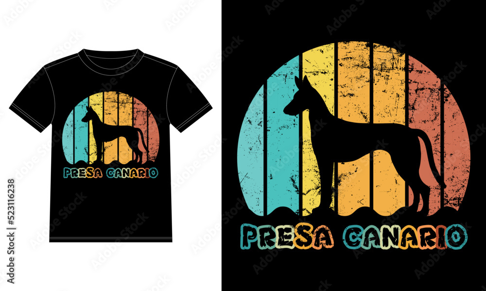 Funny Presa Canario Retro Vintage Sunset T-shirt Design template, Presa ...