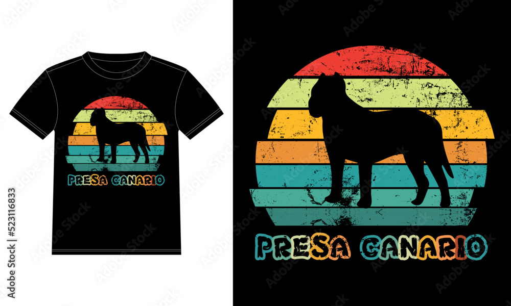 Funny Presa Canario Retro Vintage Sunset T-shirt Design template, Presa ...