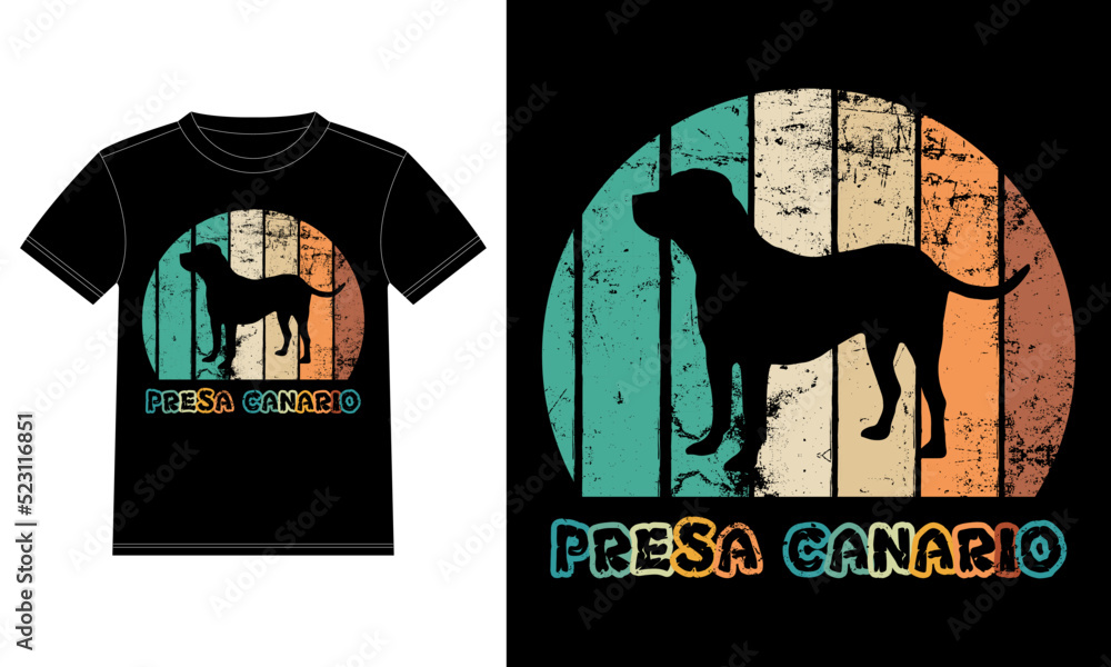 Funny Presa Canario Retro Vintage Sunset T-shirt Design template, Presa ...