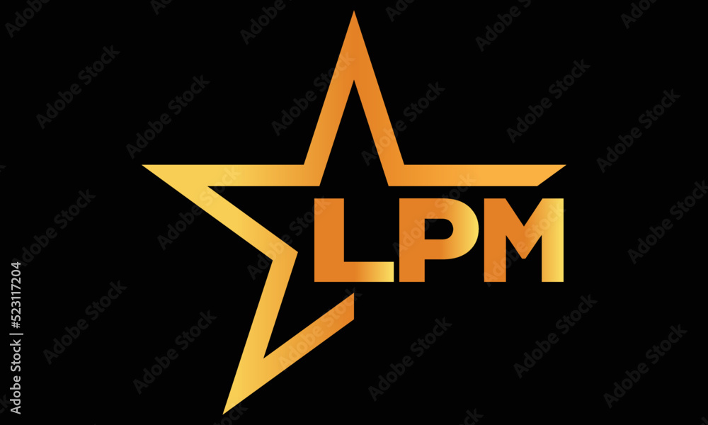 LPM golden luxury star icon three letter logo design vector template ...