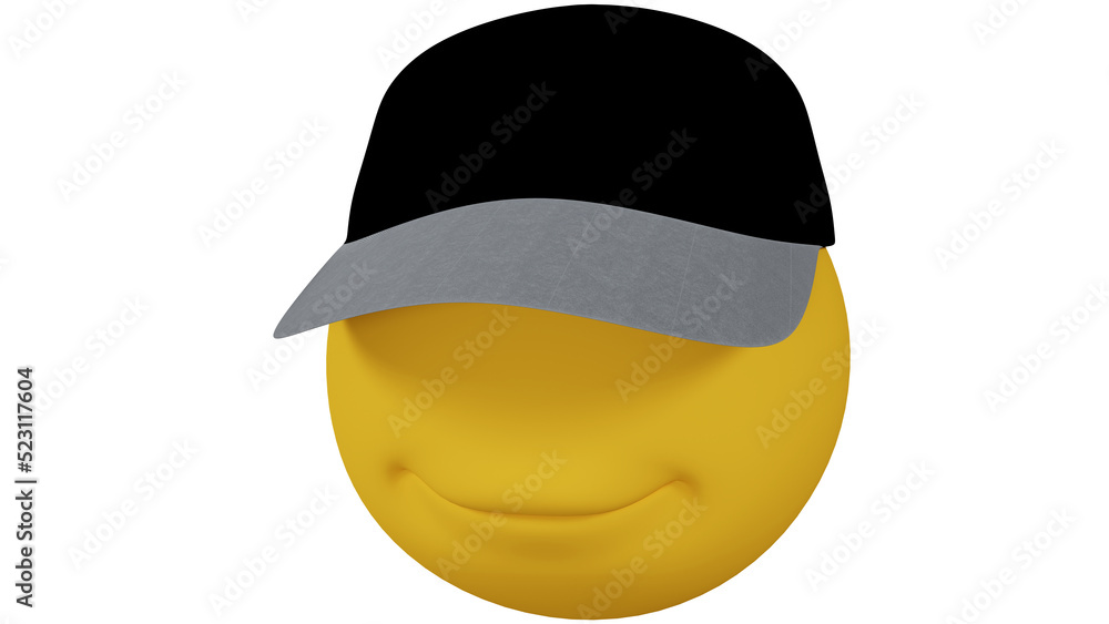 A 3D Illustration of A Happy Emoticon Wearing A Hat. Emoticon is a a ...