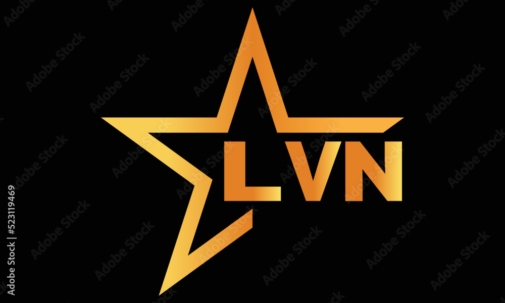 LVN golden luxury star icon three letter logo design vector template ...