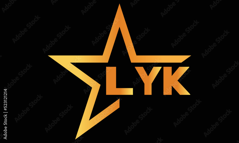 LYK golden luxury star icon three letter logo design vector template ...
