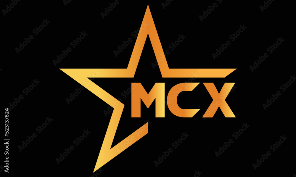 MCX golden luxury star icon three letter logo design vector template ...