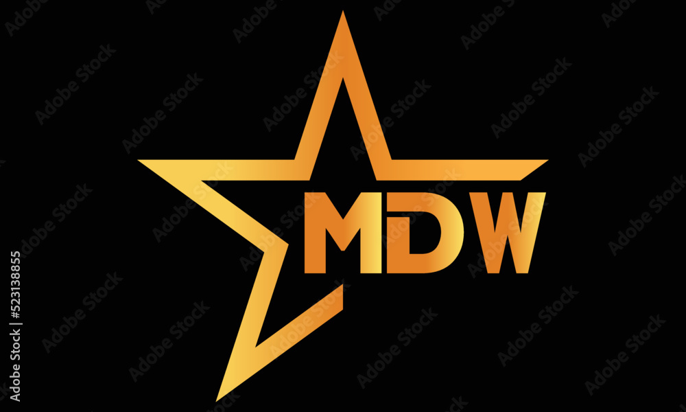 MDW golden luxury star icon three letter logo design vector template ...