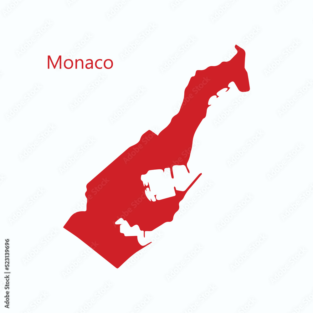 Monaco political map in red color on a white background. Vector ...