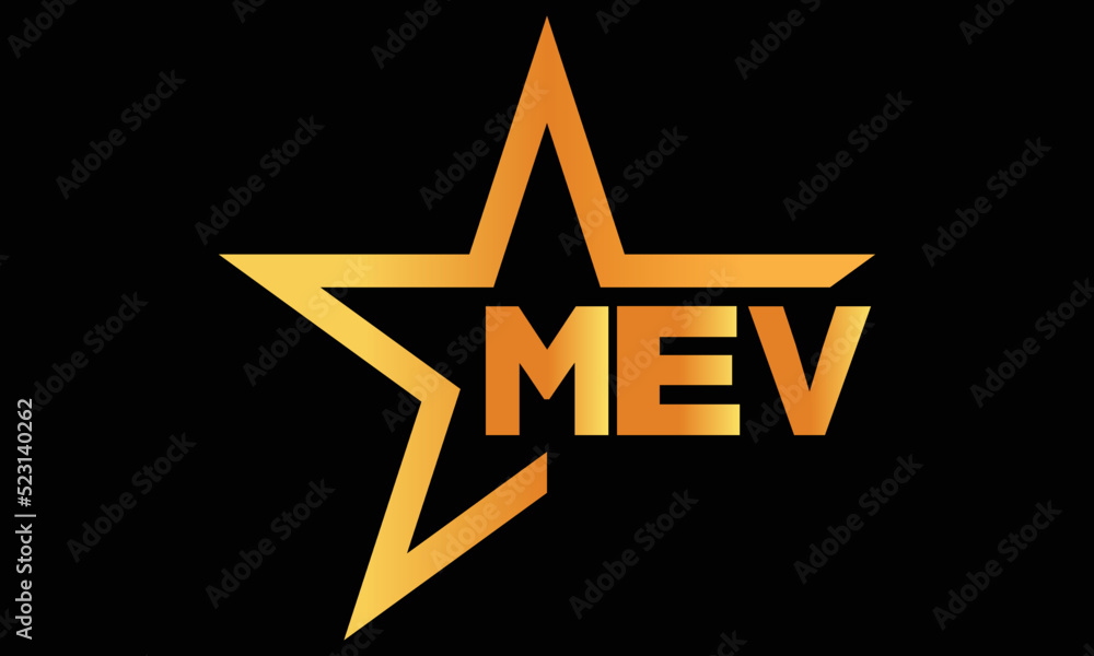 MEV golden luxury star icon three letter logo design vector template ...