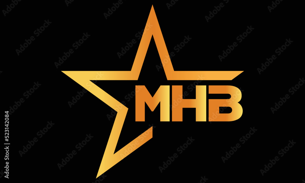 MHB golden luxury star icon three letter logo design vector template ...