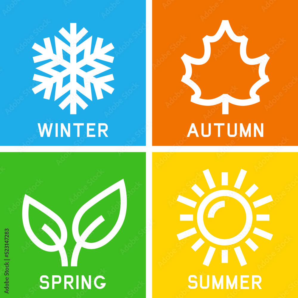 Vector set of four seasons icons. Contains icons winter, spring, summer ...