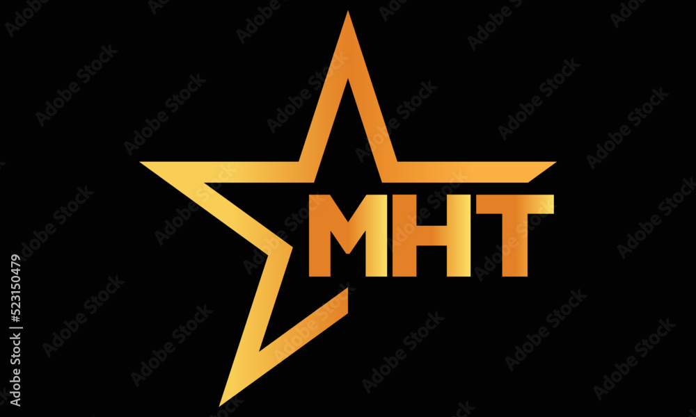 MHT golden luxury star icon three letter logo design vector template ...