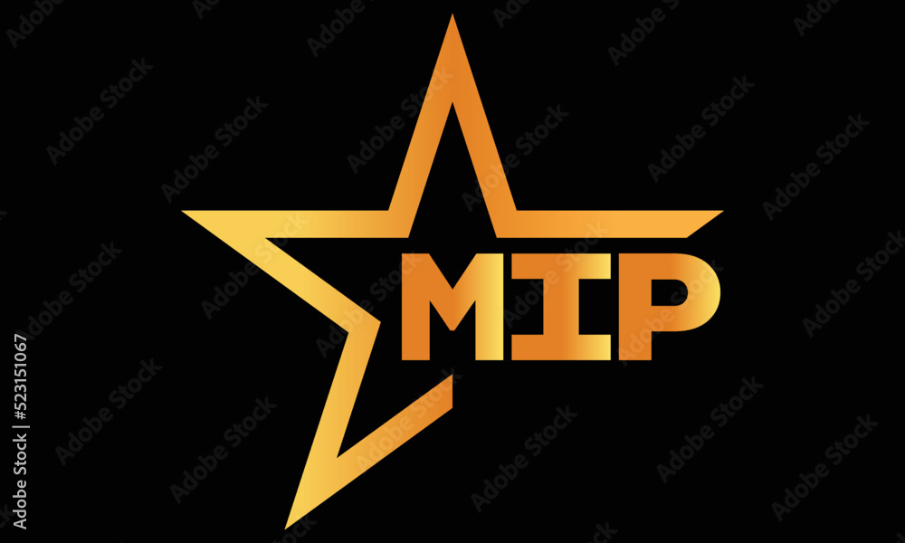 MIP golden luxury star icon three letter logo design vector template ...