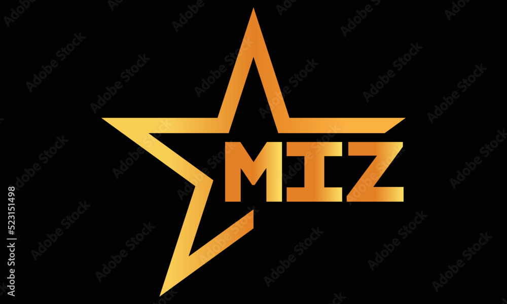 MIZ golden luxury star icon three letter logo design vector template ...