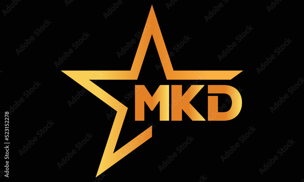 MKD golden luxury star icon three letter logo design vector template ...