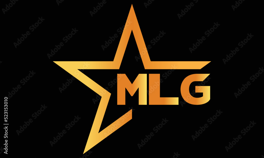 MLG golden luxury star icon three letter logo design vector template ...