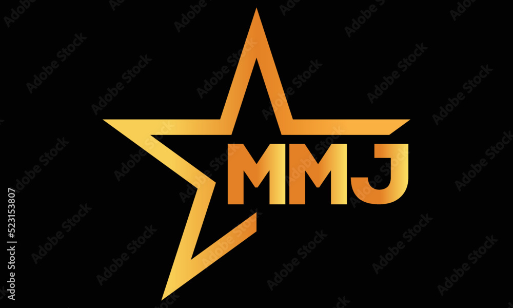 MMJ golden luxury star icon three letter logo design vector template ...