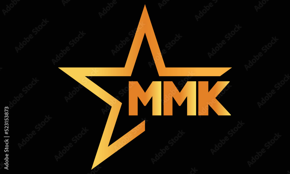MMK golden luxury star icon three letter logo design vector template ...