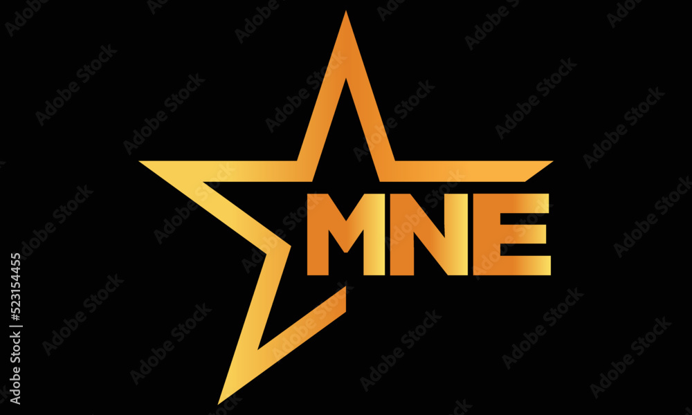 MNE golden luxury star icon three letter logo design vector template ...