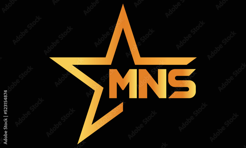 MNS golden luxury star icon three letter logo design vector template ...