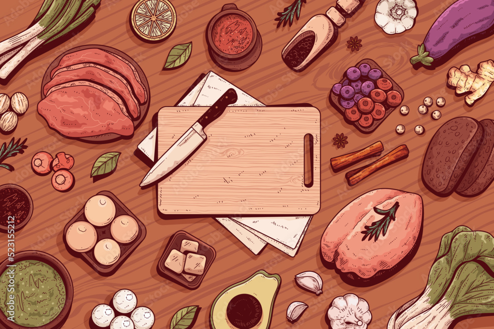 Hand drawn vintage food background Stock Vector | Adobe Stock