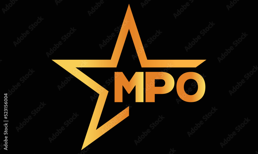 MPO golden luxury star icon three letter logo design vector template ...