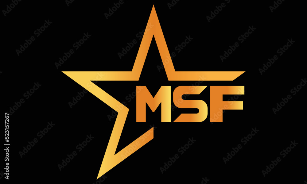 MSF golden luxury star icon three letter logo design vector template ...