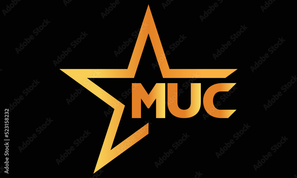 MUC golden luxury star icon three letter logo design vector template ...