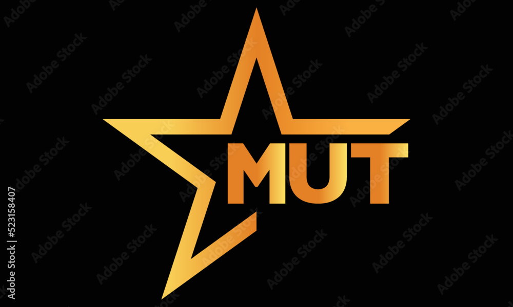 MUT golden luxury star icon three letter logo design vector template ...